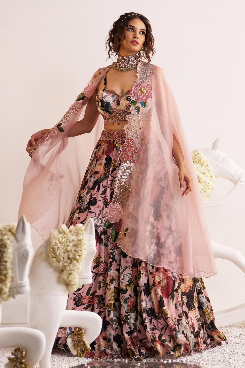 Guldavari cape and lehenga set