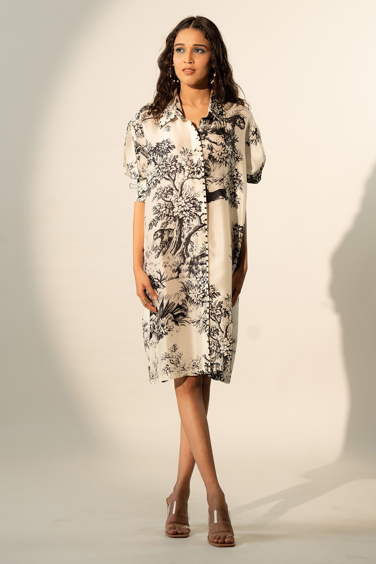 BOXY YOKE PLEATED DRESS