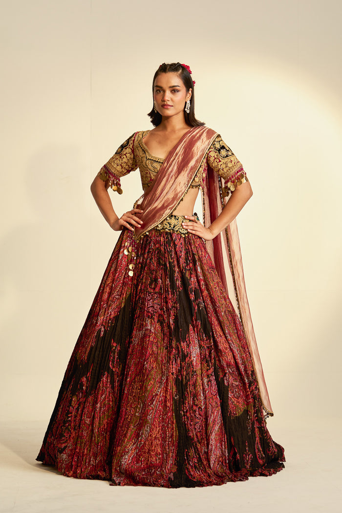 Shop Gazal Gupta Rust/Black Lehenga blouse set